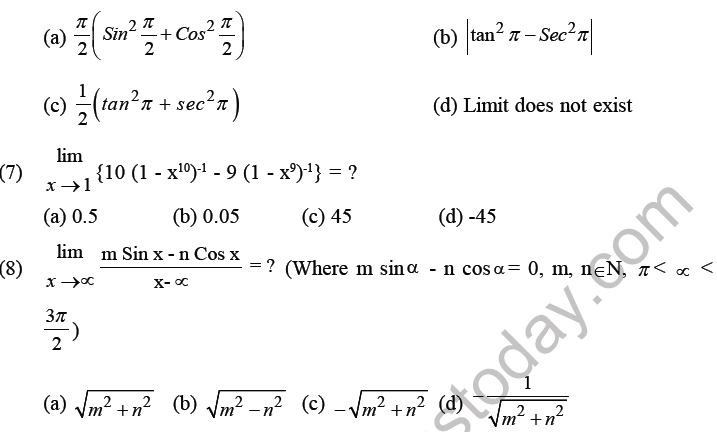JEE Mathematics Limits Continuity and Differentiability MCQs Set B with Answers